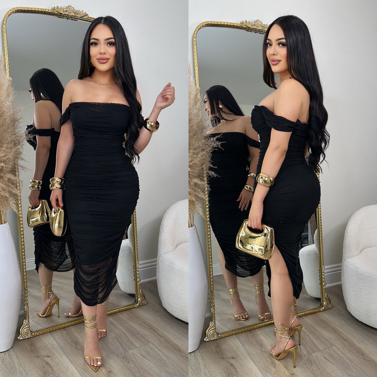 Miranda Pearl Dress (Black) – Ginas Boutique1