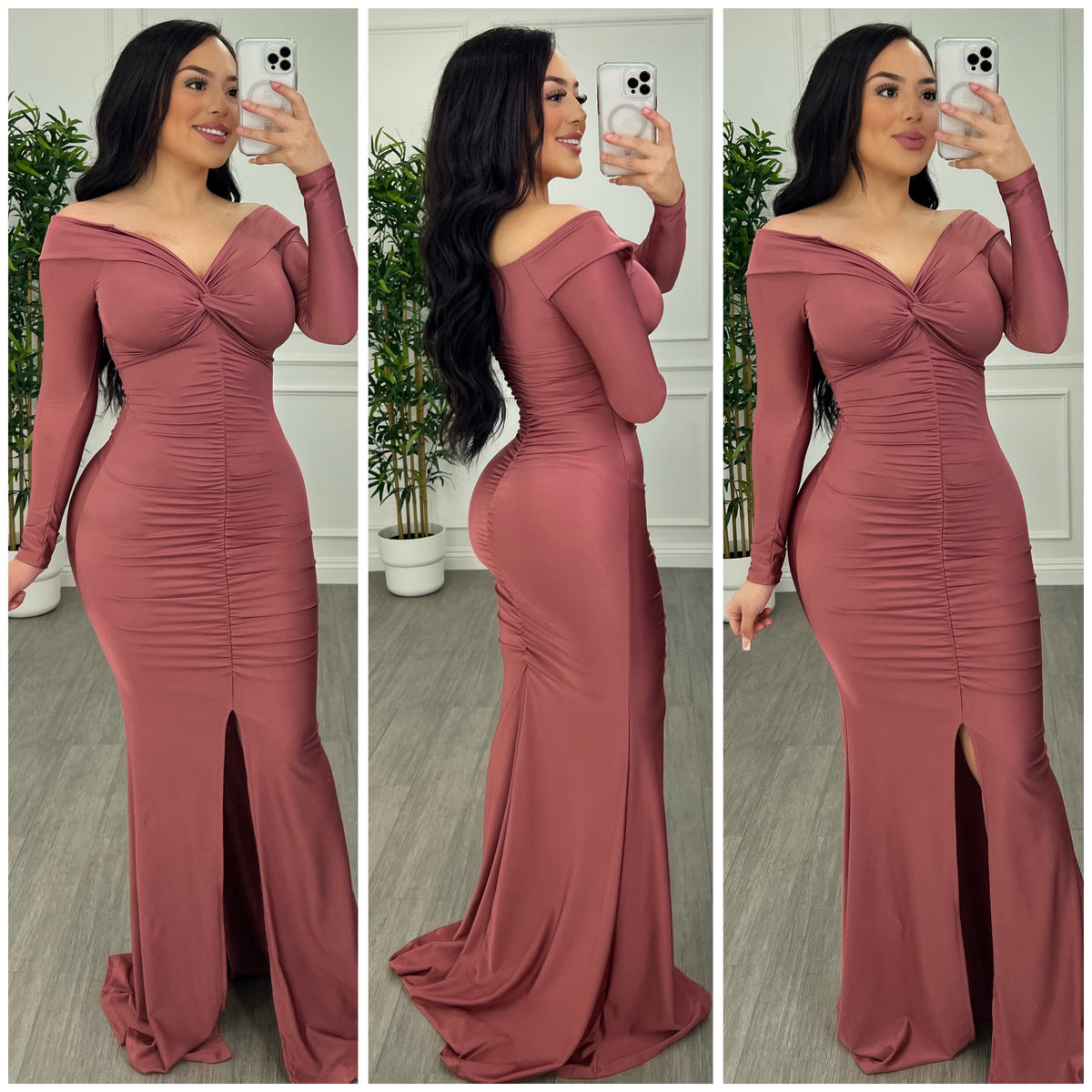 Glamourous Night Gown (Dark Mauve) – Ginas Boutique1